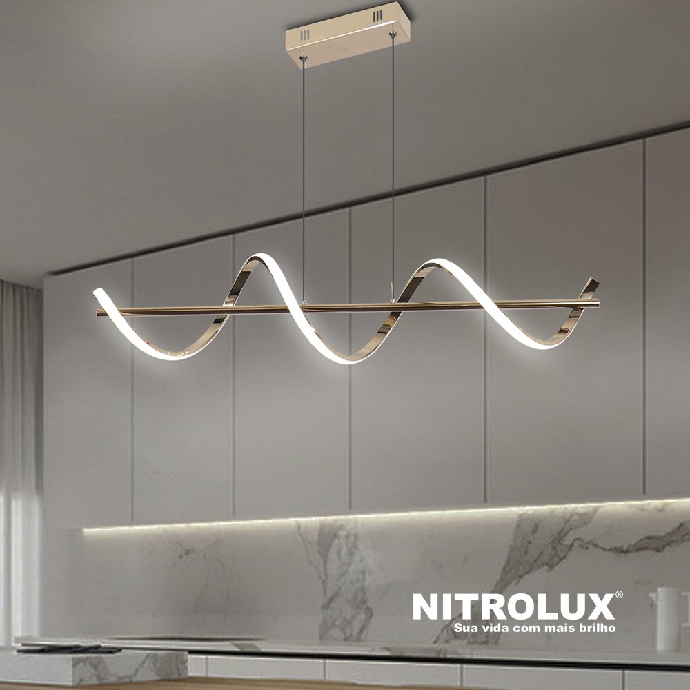 "Lustre Pendente Nitrolux LP-600A LED | Sofisticação Dourada Bivolt"