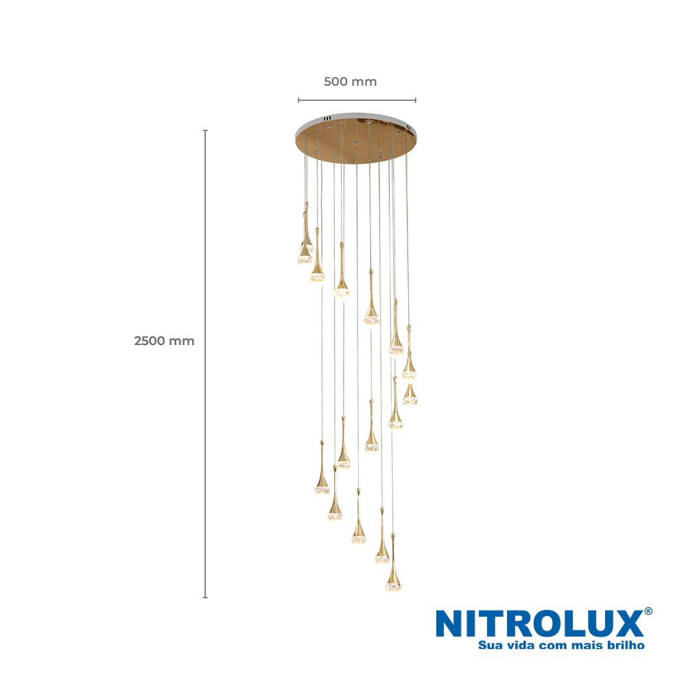 Lustre Pendente Nitrolux LTG-001 80W 3000K Dourado Bivolt | Elegância e ...