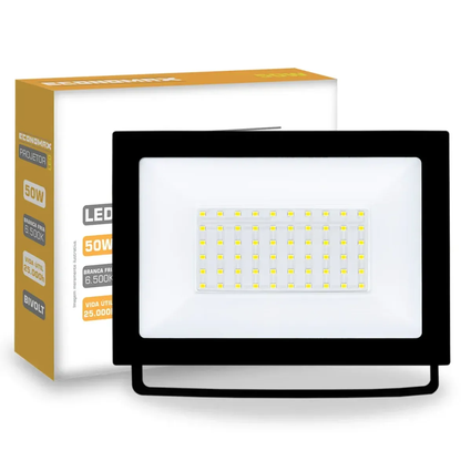 "Refletor Economax Slim LED 50W 6500K IP65 | Iluminação Potente e Bivolt"