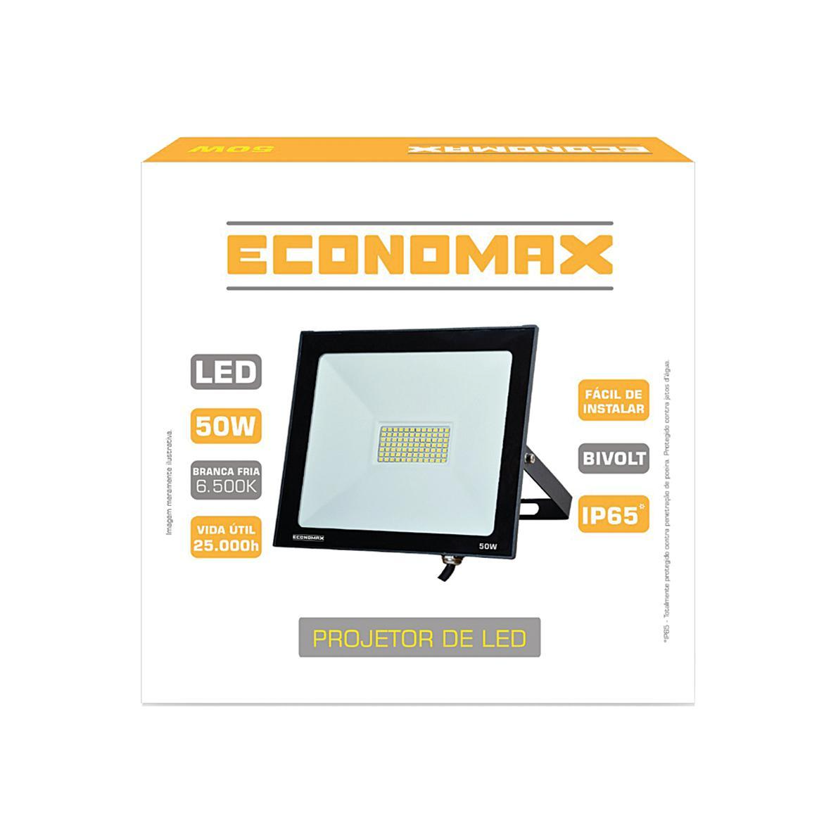 "Refletor Economax Slim LED 50W 6500K IP65 | Iluminação Potente e Bivolt"